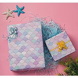 Birthday Wrapping Paper for Girls Women Kids Baby Shower Shining Mermaid Scale Scallop Pink Galaxy 4 Style Gift Wrap Paper for Graduation Wedding Anniversary 12 Folded Sheets 20.5 * 28.7 inch