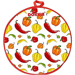 DOKKIA Tortilla Warmer Taco 12 Inch Insulated Cloth Pouch - Microwavable Use Fabric Bag to Keep Food Warm (12 Inch, Carnival Fiesta Themed Chili Pepper Party)