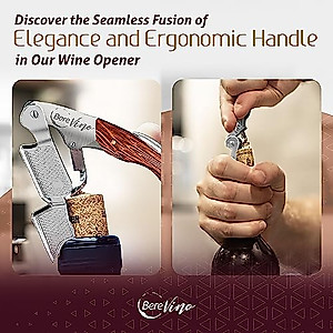Bere Vino Stainless Steel Wine Opener - Professional Corkscrews for Wine Bottles w/Foil Cutter and Cap Remover - Manual Wine Key for Servers, Waiters, Bartenders and Home Use - Classic Rosewood