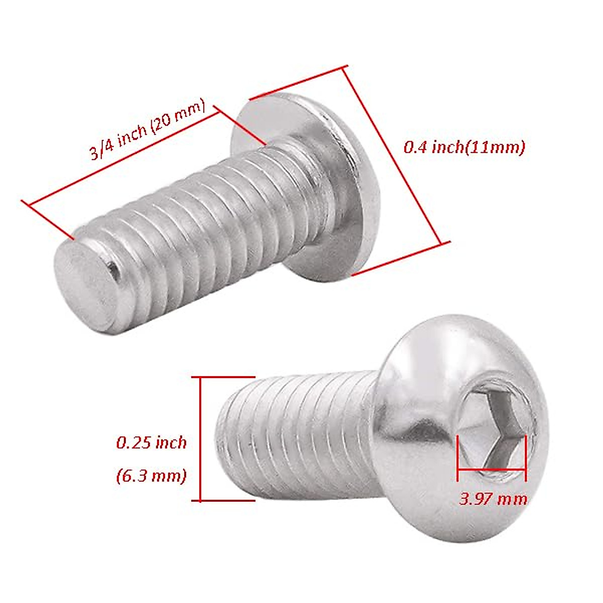 KINJOEK 50 Packs 5/16-18 x 3/4 Inch Button Head Socket Cap Screws, Allen Socket Drive, 304 Stainless Steel 18-8, Full Thread, Bright Finish, Heavy Duty Machine Hexagon Screw Drive