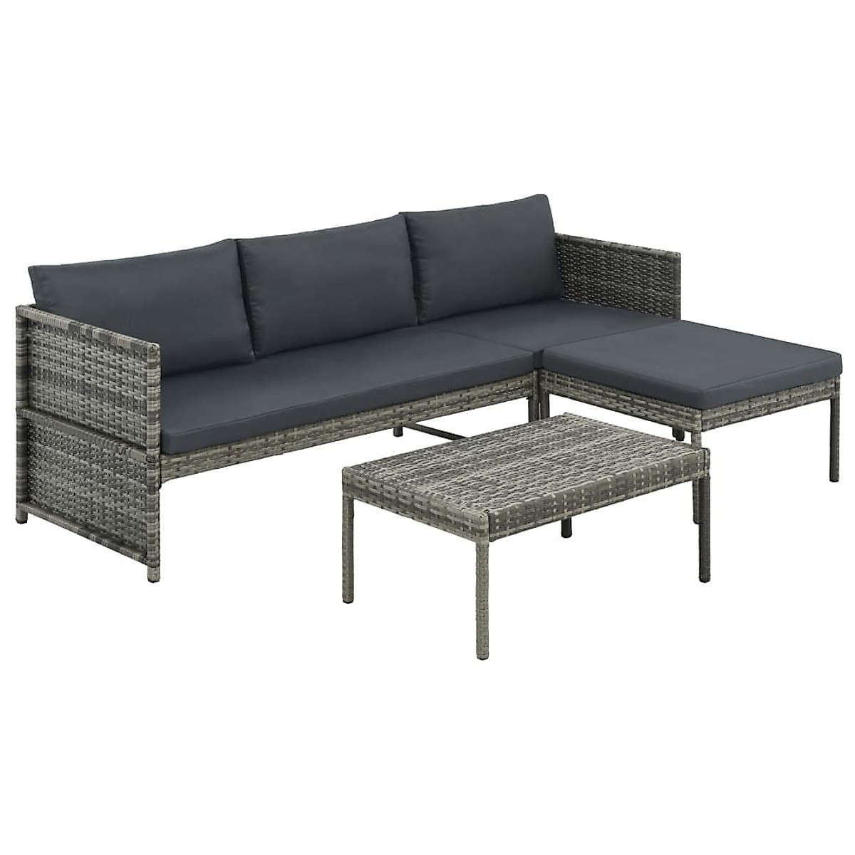 FurturHome 3 Piece Garden Lounge Set with Cushions | Outdoor Patio Furniture Sets with Tea Table | PE Rattan Sectional Patio Sofa Set | Patio Sofa Couch Conversation Set | Gray Poly Rattan
