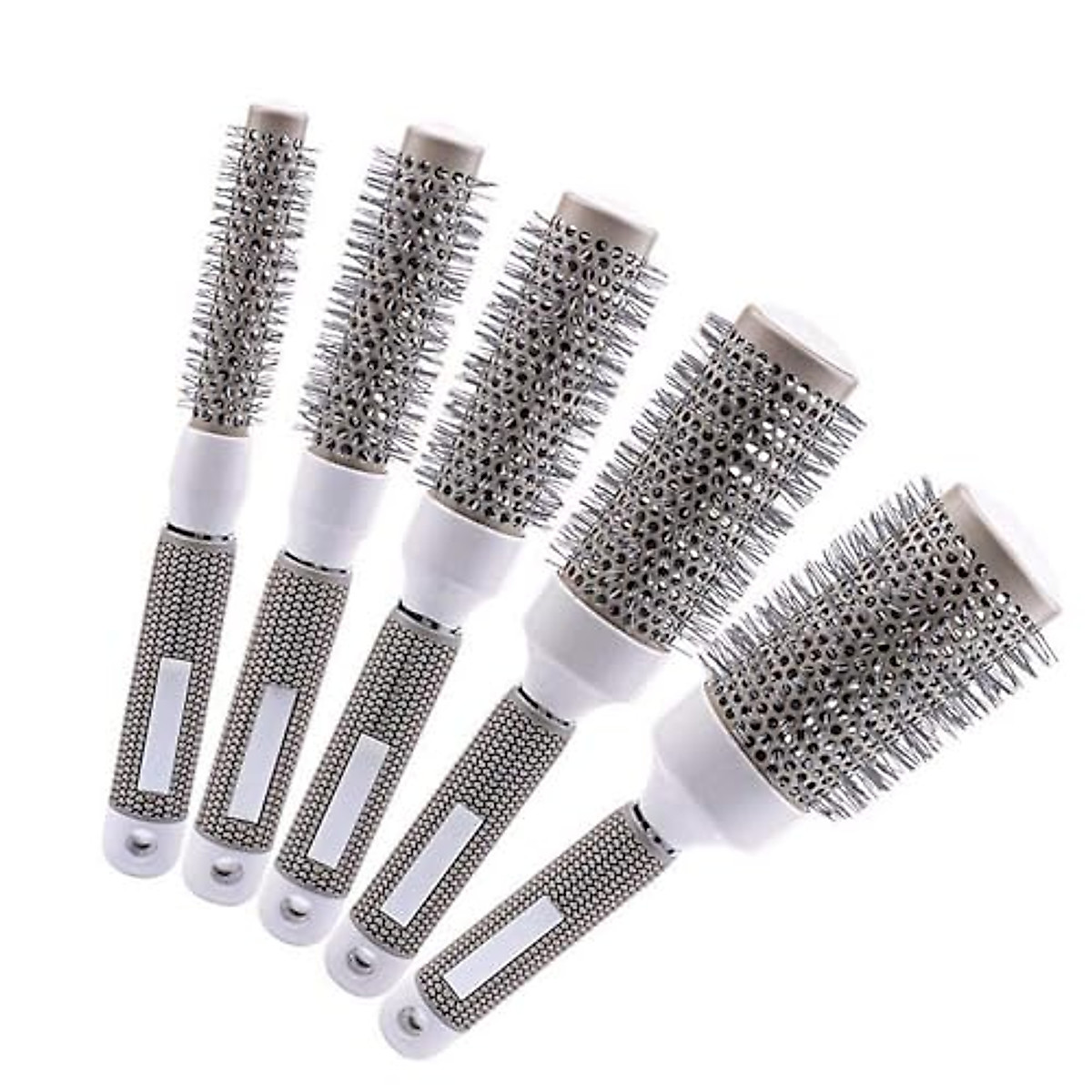 Round Brush Set for Blow Drying Curling, Professional Ceramic Ion Thermal Barrel Brush Leaves Hair Shiny Heat Styling Brush 5 Different Sizes Works Very Well with The Blow Dryer