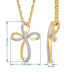 Jewelili 10K Yellow Gold 1/10 Cttw Natural White Round Diamond Cross Pendant Eternal Treasures Necklace, 18" Gold Filled Rope Chain