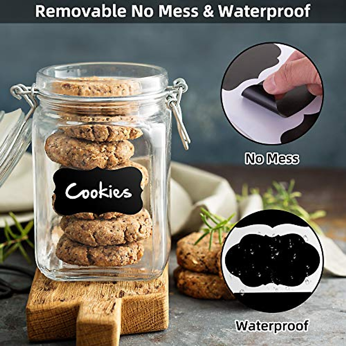 208PCS Chalkboard Labels Stickers, Waterproof Removable Erasable Decorative Premium Label Sticker with Chalk Marker for Pantry,Bottles,Mason Jars,Containers,Organize Your Kitchen&Office