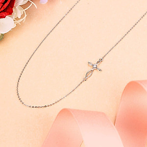 EVER FAITH 925 Sterling Silver CZ Jewelry Religious Church Sideways Celtic Knot Cross Choker Necklace for Women