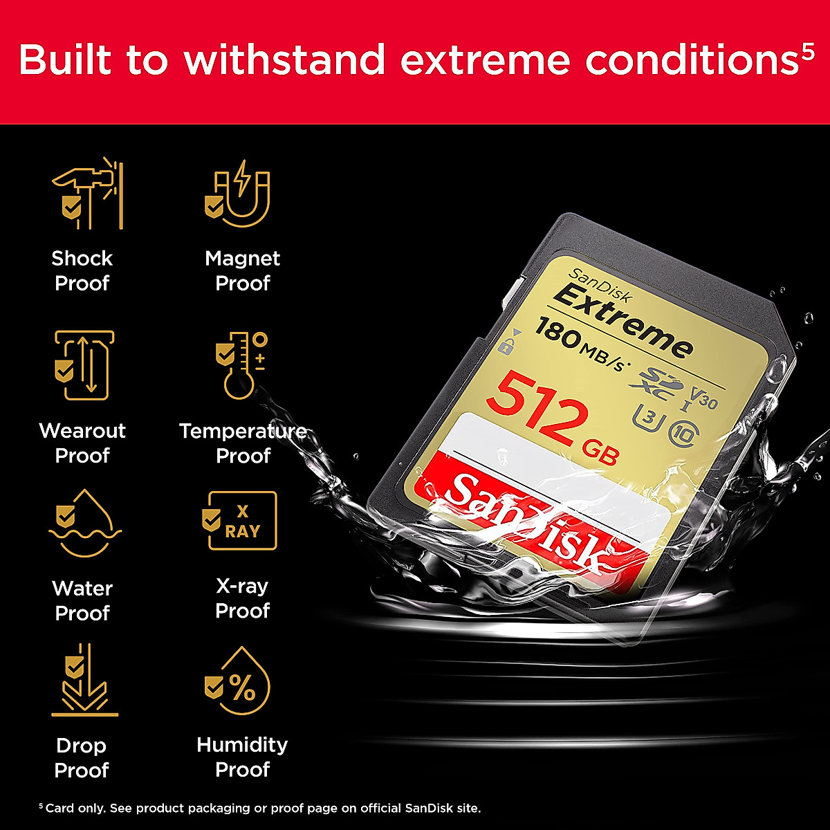 SanDisk 512GB Extreme SDXC UHS-I Memory Card - C10, U3, V30, 4K, UHD, SD Card - SDSDXVV-512G-GNCIN