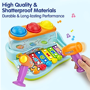 HOLA Toys for 1 Year Old Boy Gifts Baby Toys 12-18 Months, Baby Toys 6 to 12 Months Toy Hammer with Music Sound & Light, Grab Shake Pound 9 Month Old Baby Boy Girl Toys 1 Year Old Boy Birthday Gift