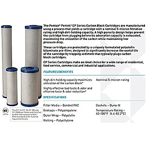 Pentair Pentek EP-20BB Big Blue Carbon Water Filter, 20-Inch, Whole House Carbon Block Replacement Cartridge with Bonded Powdered Activated Carbon (PAC) Filter, 20" x 4.5", 5