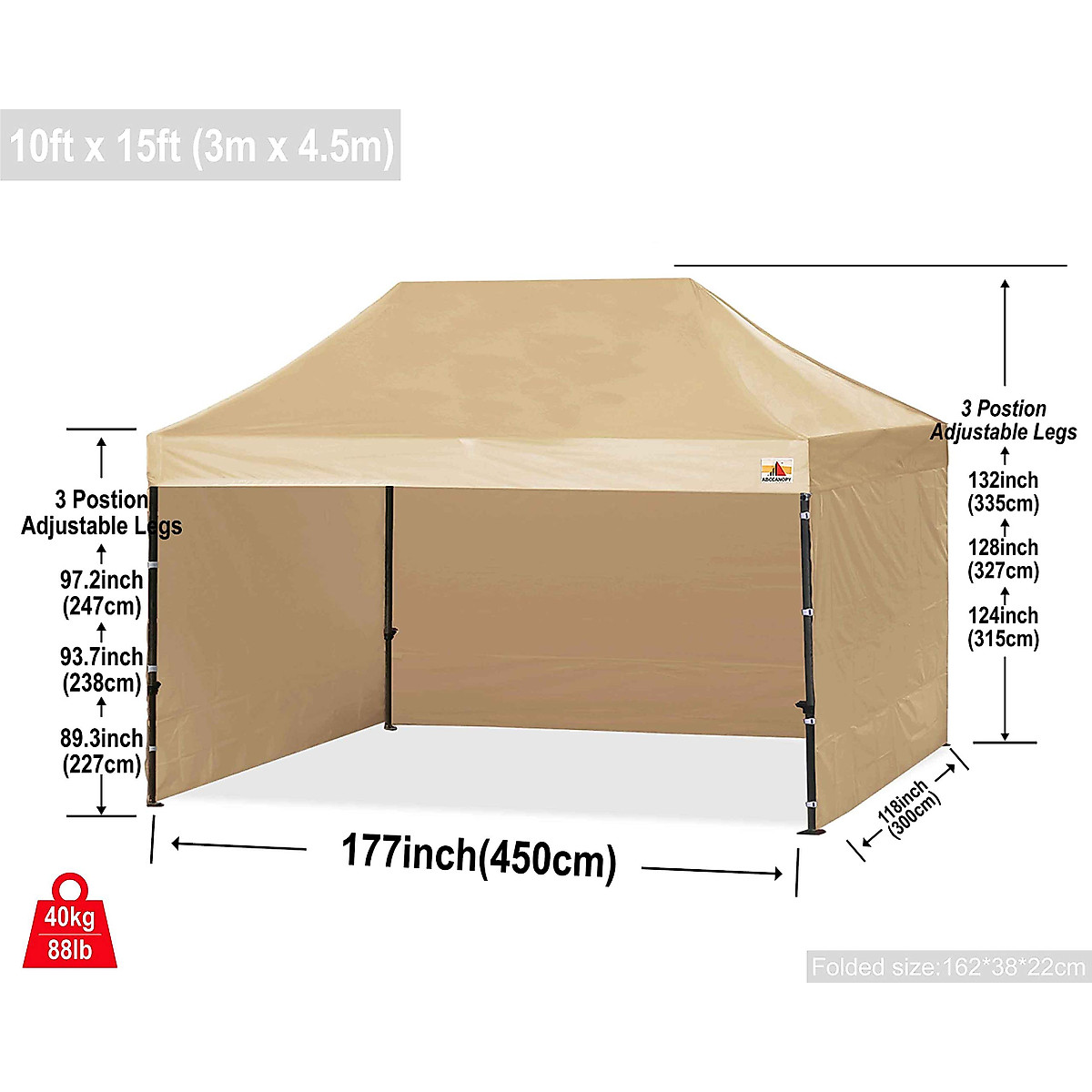 ABCCANOPY Heavy Duty Easy Pop up Canopy Tent with Sidewalls 10x15, Beige