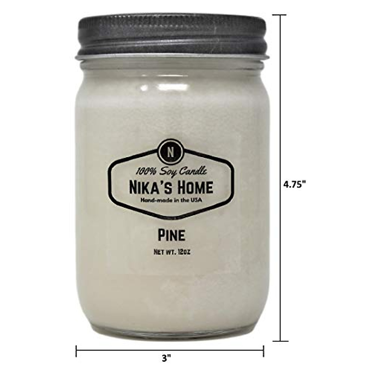 Nika's Home Pine Soy Candle 12oz Mason Jar Non-Toxic White Soy Candle-Hand Poured Candle- Handmade, Long Burning 50-60 Hours Highly Scented All Natural, Clean Burning Large Candle Gift Décor