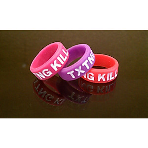 "TXTNG KILLS" Texting Thumb Band Thumb Rings 3 Pack Pink, Purple and Red - One Each