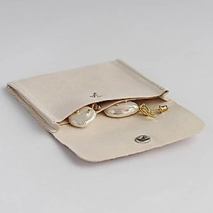 PandaSew Microfiber Jewelry Pouch, 20pcs 8x8cm Luxury Small Jewelry Gift Bag Package Snap Button with Divider Beige