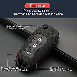 INFIPAR 2pcs Compatible with Flip 3 Buttons 2022 2021 2020 Ford Explorer Ranger F-150 F-250 F-350 F-450 F-550 Super Duty EcoSport Carbon Fiber Looks Silicone Case Cover Protector Keyless Remote