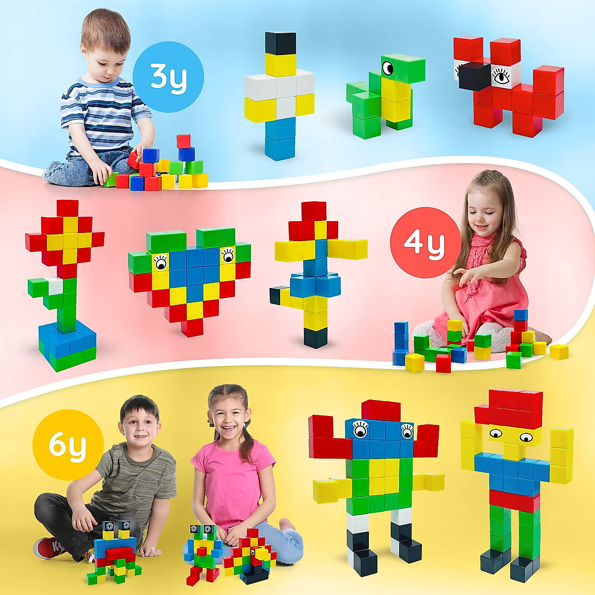 LITTLE PIPS TOYS 50PCS Magnetic Blocks for Kids [Ages 3–6] – 3D Magnetic Building Blocks Set with Child-Safe Magnetic Cubes & Eye Stickers – STEM Magnetic Toys for Critical Thinking, Motor Skills