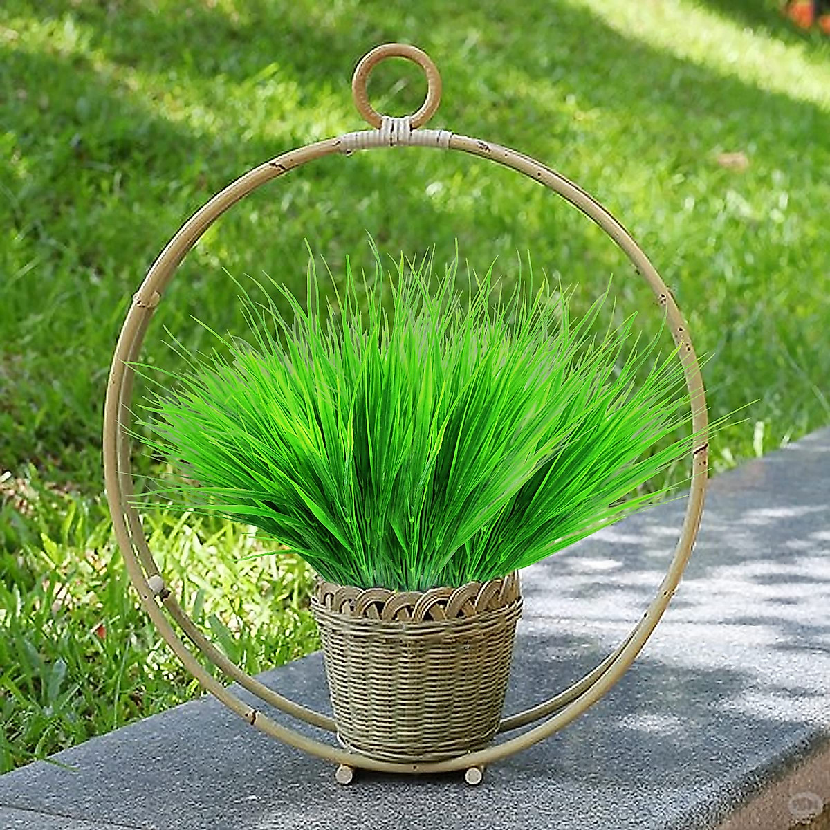 SCNBAORE Artificial Wheat Fake Tall Grass - 8 Bundles Artificial Grass Outdoor UV Resistant, No Fade Faux Plastic Plants for Indoor Outdoor Window Home Garden Decoration