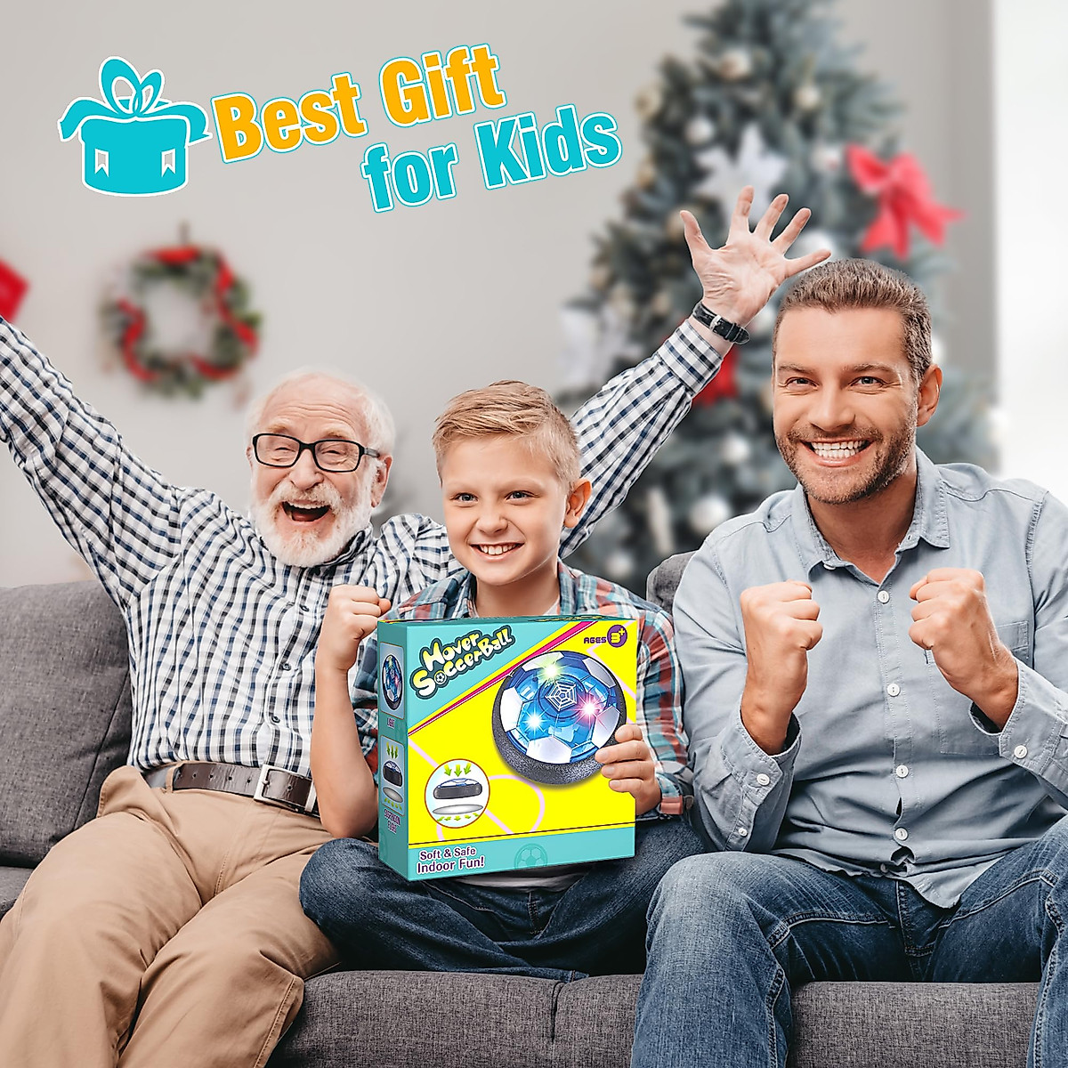 Hover Soccer Ball Boy Toys, Soccer Gifts for 3 4 5 6 7 8+ Year Old Boys Girls, Rechargeable Air Floating Soccer with LED Light and Upgraded Foam Bumper, Indoor Birthday Gifts for Kids Age 3-12