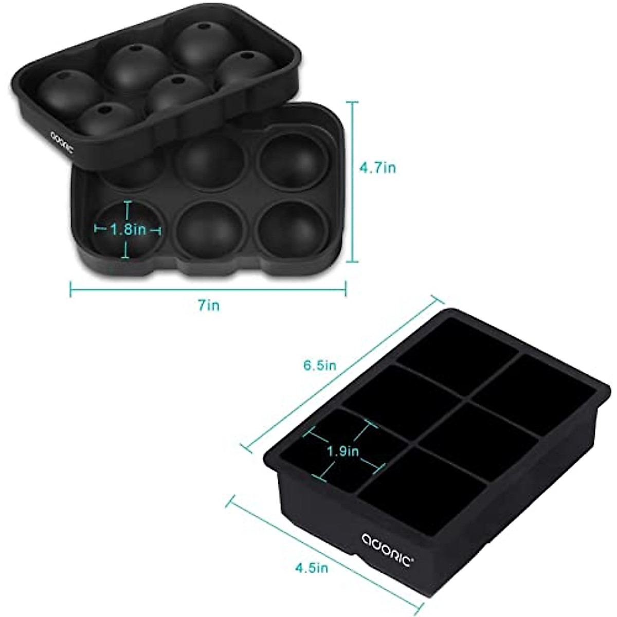 Ice Cube Tray, Large Square Ice Tray and Sphere Ice Ball Maker with Lid for Whiskey, Reusable and BPA Free (Silicone Ice Cube Molds Set of 2)