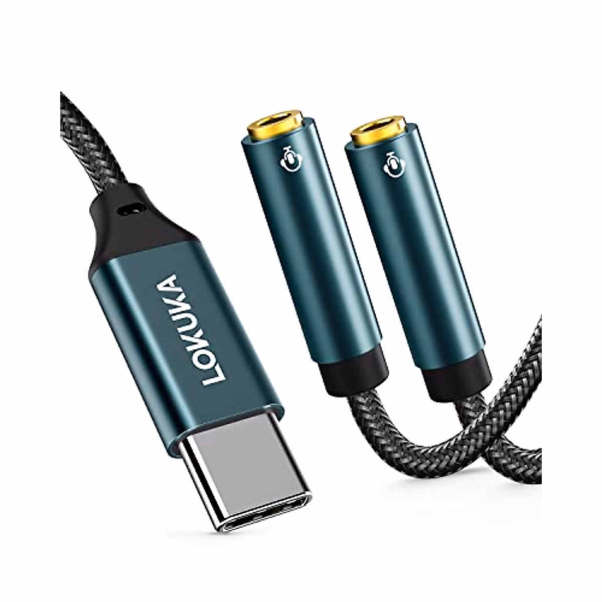 LOKUKA USB C to Dual 3.5mm Female Headphone Splitter, Type C to AUX TRRS 2-in-1 Audio Adapter with Hi-Res DAC Chip, for USB-C Smartphone, Laptop, Pad to Two Headphones, Speakers, TRRS Microphones