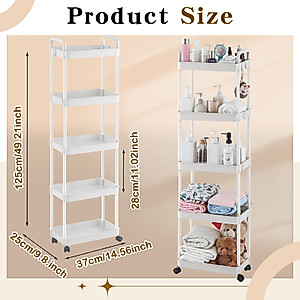Kigley 2 Pack 5-Tier Rolling Utility Cart with Handle, Multifunction Plastic Storage Cart with Wheels Movable Bookshelf Easy Assemble Cart Storage Trolley for Office Kitchen Bedroom