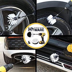 Hiware 4 Pcs Drill Brush Car Detailing Kit with Extend Attachment, Soft Bristle Power Scrubber Brush Set for Cleaning Car, Boat, Seat, Carpet, Upholstery and Shower Door - White