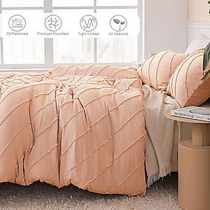 Whale Flotilla Boho Tufted Queen Comforter Set, Soft Lightweight Pink Comforter Queen Size with 2 Pillow Shams, Reversible Fluffy Shabby Chic Bedding Sets for All Seasons, 90 x90 inch