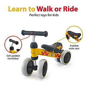 10-24 Months Baby Balance Bike - No Pedal Toddler Walker Trainer Riding Toys for Infant 1 Year Old Boys and Girls with 4 Silent Wheels, Carbon Steel Frame, Cushion Seat, (Bee)