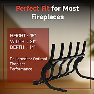 Grate Wall of Fire Model M-5 Smoke-Free Fireplace Grate – 21" Wide, 15" Tall, Heavy-Duty Alloy Steel – Boosts Heat Output, Reduces Smoke – Fits Fireplaces with 21" Rear Width or More – Made in USA