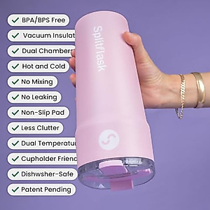 2-in-1 Hot & Cold Vacuum Insulated Tumblers, 30oz Stainless Steel Dual Chamber, Leak-Proof, BPA-Free, Fits Cup Holder, Travel Coffee Mug, Split Cup, 2 Drink, 2 Sides, Coffee & Water (Elle Pink)