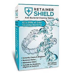 Retainer Shield Cleaning Tablets - Keeps Retainers Clean, Fresh, Bright, and Stain-Free - 3 Months Supply for Retainers, Dentures, Invisible Straighteners, Aligners, and Mouth Guards