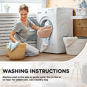 Sweetcrispy Calming Dog Bed for Large Dogs, Washable Large Pet Bed, 36 Inch Anti-Slip Round Fluffy Plush Faux Fur Dog Bed, Fits up to 90 lbs Pets, Brown