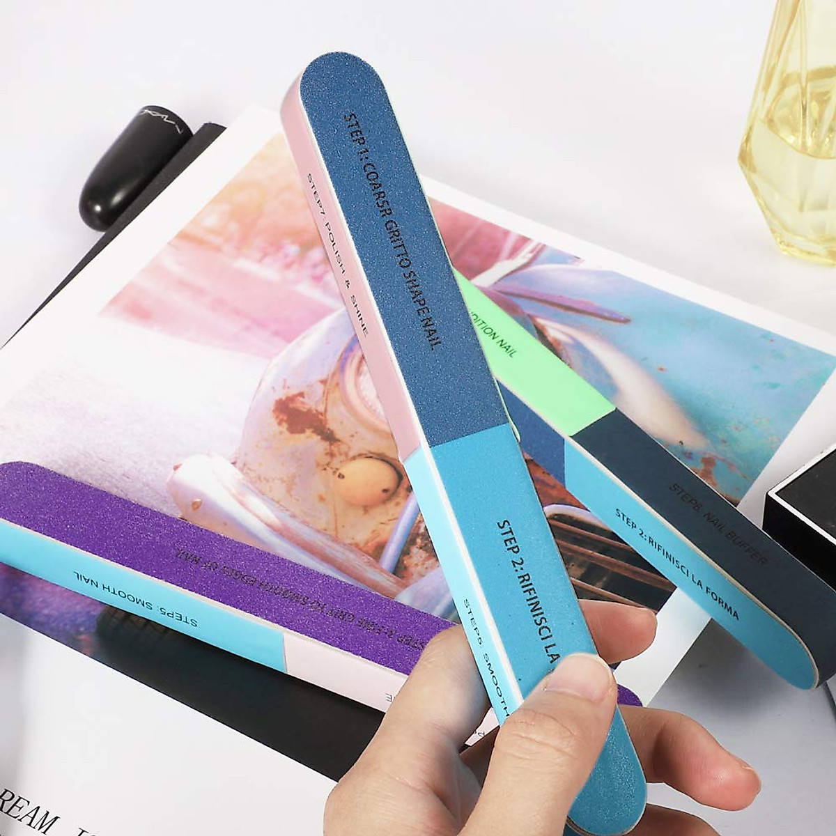 12 PCS 7 Way Nail File and Buffer Block, YIMICOO Professional Manicure Tools 7 Steps Emery Boards for Women Girls