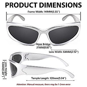 FEISEDY Futuristic Wrap Around Sunglasses Oval Cool Y2K Visor Thick Frame Vintage 90s for Men Women B2951