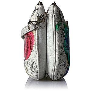 Anna by Anuschka Women's Genuine Leather Small Multi-Compartment Cross Body | Zip-Top Organizer with Outside Pockets | Floral Paradise