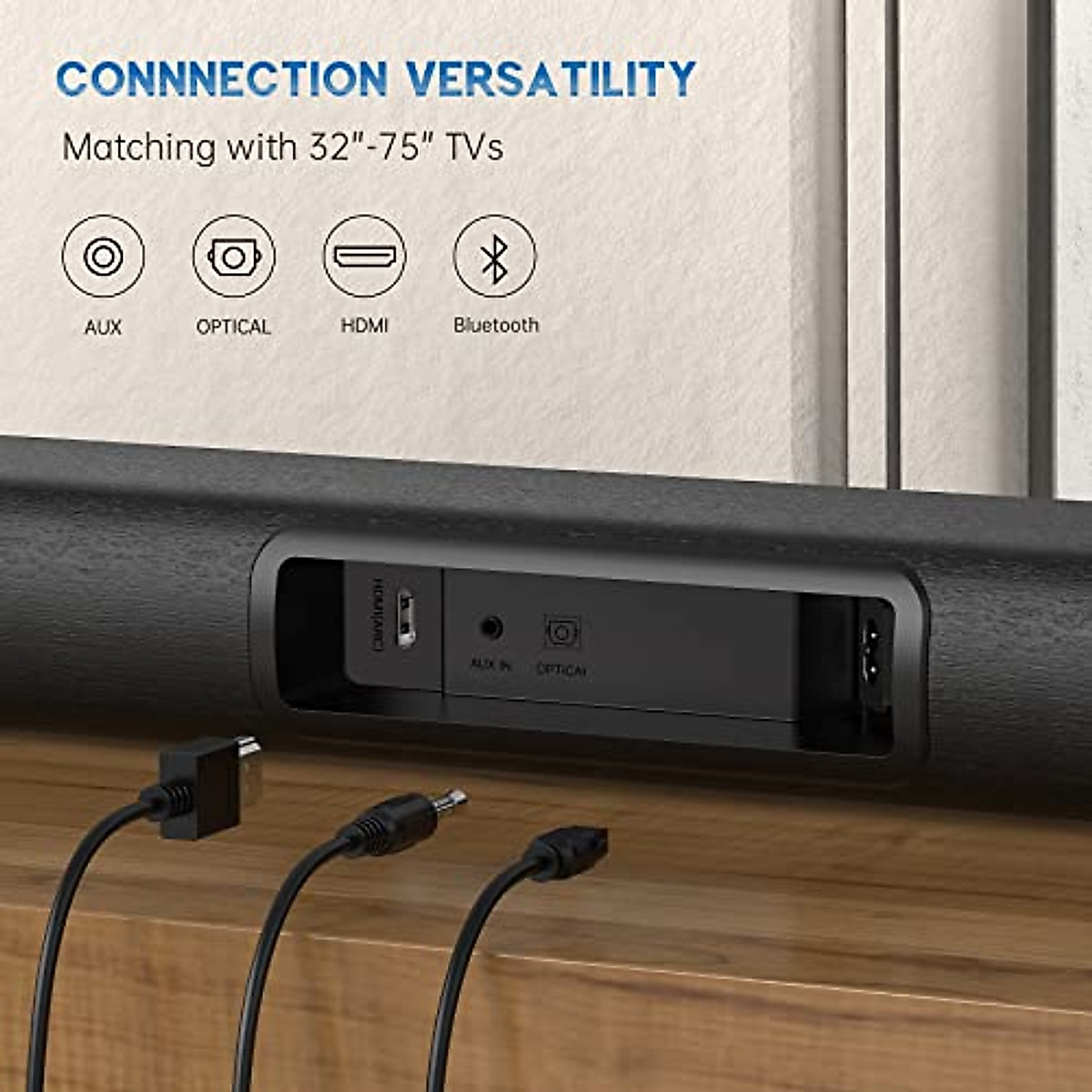 SAKOBS Sound Bars for TV,34Inches 80W TV Sound Bar – Deep Bass Home Theater System, 2.1Ch Soundbar with Built-in Subwoofer HDMI-ARC/Opt/AUX Connectivity,Works with 4K & HD TVs