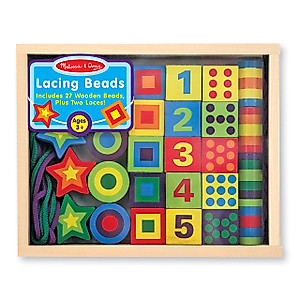 Melissa & Doug Deluxe Wooden Lacing Beads - Educational Activity With 27 Beads and 2 Laces - Beads For Toddlers, Fine Motor Skills Lacing Toys For Toddlers And Kids Ages 3+