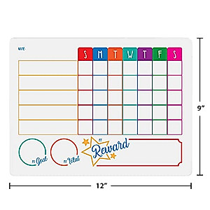 Dry Erase Board Kids Chore Chart 9 x 12 Inch 5 Task 7 Day Daily Tracking with Goal and Reward, Color Design