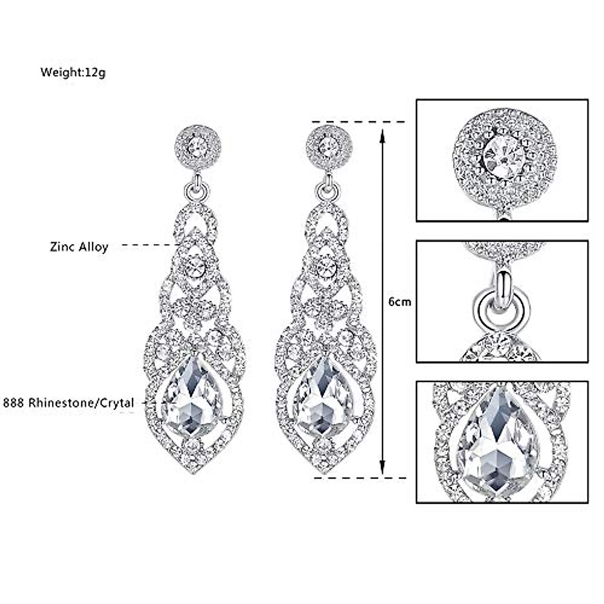 mecresh Clear Crystal Unique Design Teardrop Dangle Earrings for Bridemaid or Wedding