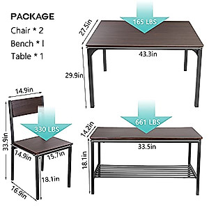 soges 4 Person Dining Table Set,43.3 inch Kitchen Table Set for 4,2 Chairs with Backrest,2-Person Bench with Storage Rack,Nesting Furniture Set for Dining Room and Restaurant, Rustic Oak GCCZ1008