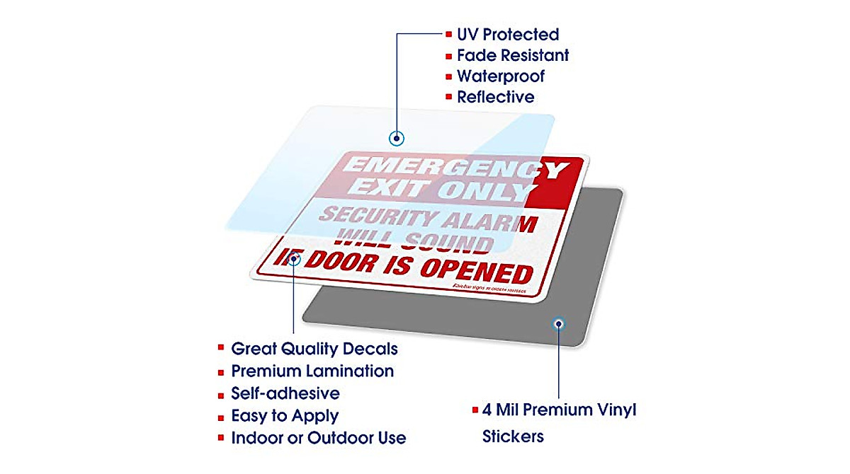Emergency Exit Only Sticker - 2 Pack Reflective Decals