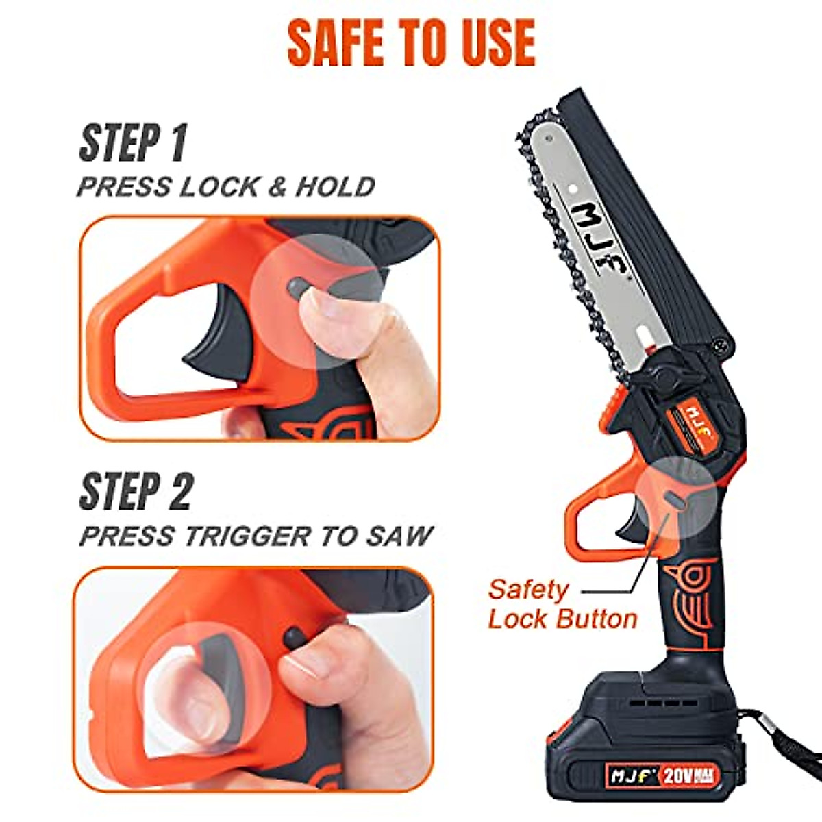 Mini Chainsaw Cordless 6-Inch with 2 Battery, One-Handed, Smooth Cutting, Portable Electric Chain Saw for Wood Cutting Tree Trimming, With Complete Chainsaw Kit, MJF