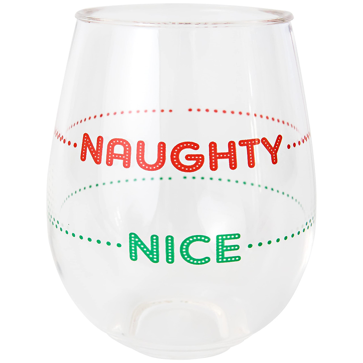 C.R. Gibson QWG2O-22630 Naughty or Nice Acrylic Stemless Wineglass for Christmas Parties and Celebrations, 12 fl. Oz.