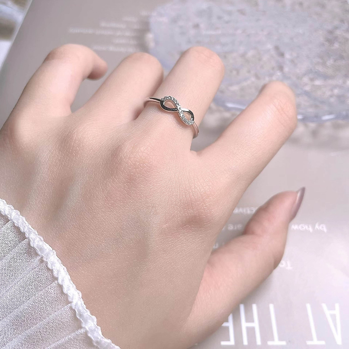 KristLand - Women Ring S925 Silver Cubic Zircon Knot Infinity Love Ring for Women Eternity Love Band for Women Gift Open Ring Adjustable Size