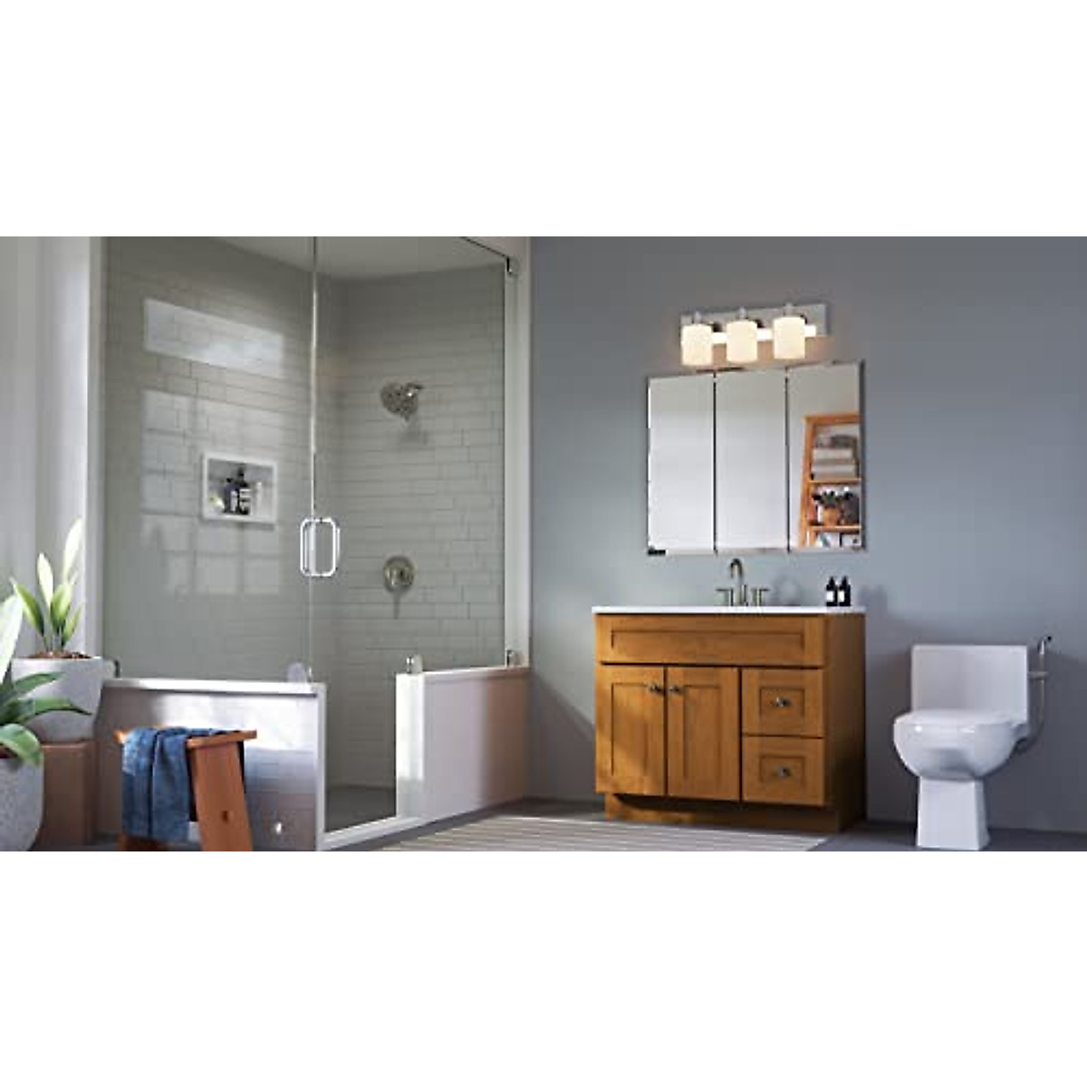 Design House 597500 Cyprus Fully Assembled Frameless Mirrored Tri-View Surface or Recessed Mount Bathroom Medicine Cabinet, 36.3 x 30.1