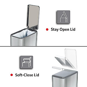 Glad Slim Bathroom Trash Can - Small Garbage Pail with Soft Close Lid & Step Foot Pedal | Narrow Brushed Nickel Waste Basket with Removable Inner Bucket, 2.6 Gallon