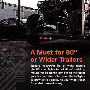 TRUE MODS 15" 9 LED 3 Red Trailer Light Bar [DOT FMVSS 108] [SAE P2] [IP67 Submersible] Identification Running Marker ID Rear Trailer Tail Light Bar for 80" Enclosed Marine Boat Trailers