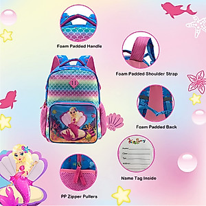Mermaid Backpack for Girls 15 Inch with Shells Pearl Mirage Effect Changeable Lenticular Pictures Hologram 4-10 Age School Backpack for Preschool Early Elementary Kindergarten with Chest Straps