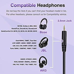 Replacement Audio Cable for Bose Headphones Cord Wire 3.5mm to 2.5mm Compatible with Bose 700 Quietcomfort QC25 QC35 QC35II QC45 OE2 OE2i SoundTrue JBL Tune 710BT with in-line Mic & Volume Control