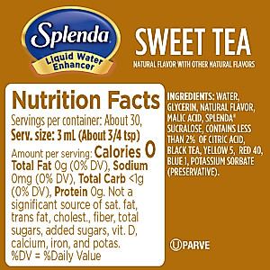 SPLENDA Liquid Water Enhancer Drops, Sugar Free, Zero Calorie, Natural Flavor, Concentrated Drink Mix, 3.11 Fl Oz Each Bottle (Sweet Tea, 2 Pack)