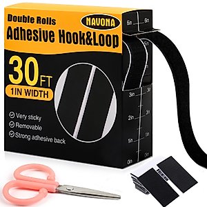 30Ft x 1 Inch Hook and Loop Strips with Adhesive, Double Rolls of Heavy Duty Self Adhesive Tape with Backing, Nylon Self Adhesive Tape for Home Office School and Crafting,Black