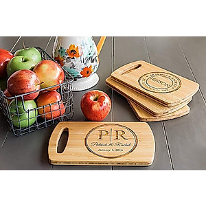 Personalized Wedding Gift for Couples - Engraved Bamboo Cutting Board - Engagement Gifts or Bride to Be Gifts - Mr & Mrs Gift (Mini Board with Easy Carry Handle, Crawford Design)